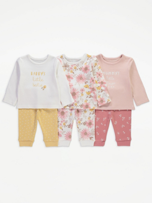 Flower Mummy and Daddy Long Sleeve Pyjamas 3 Pack | Baby | George at ASDA