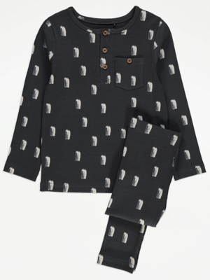 Charcoal Dash Ribbed Pocket Long Sleeve Pyjamas | Kids | George at ASDA
