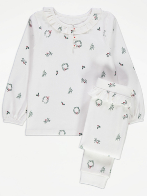 Christmas White Holly Wreath Long Sleeve Pyjamas | Kids | George at ASDA