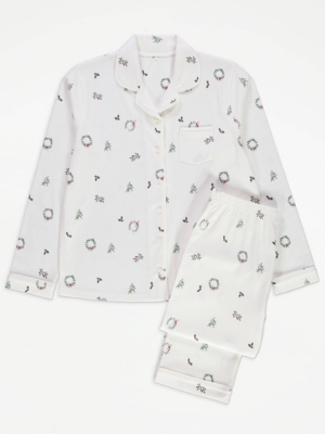 Christmas White Holly Long Sleeve Shirt Pyjamas | Kids | George at ASDA