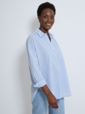 Blue Striped Popover Pocket Oversized Shirt | Women | George at ASDA