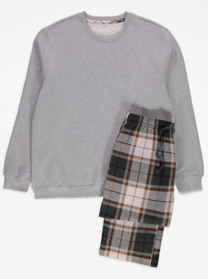 Grey Sweatshirt Long Sleeve Checked Pyjamas | Men | George at ASDA