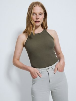 Khaki Ribbed Halter Neck Vest | Women | George at ASDA