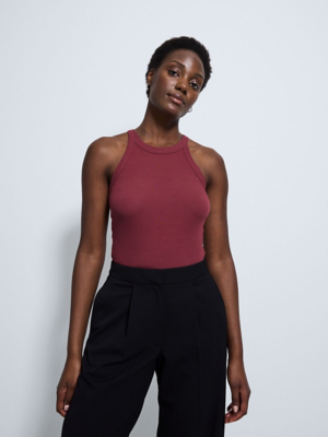 Burgundy Ribbed Halter Neck Vest | Women | George at ASDA