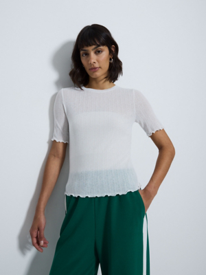 White Lightweight Crepe Lettuce Edge Top | Women | George at ASDA