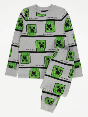 Minecraft Grey Time To Mine Long Sleeve Pyjamas | Kids | George at ASDA