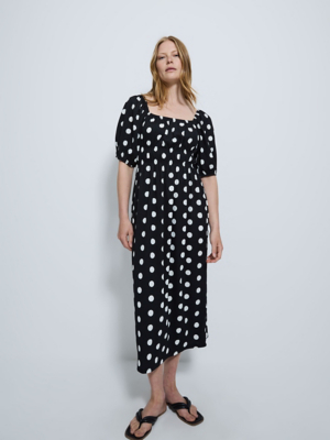 Black Spotty Puff Sleeve Crepe Midi Dress | Women | George at ASDA