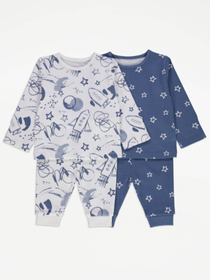 Blue Space Star Long Sleeve Pyjamas 2 Pack | Baby | George at ASDA