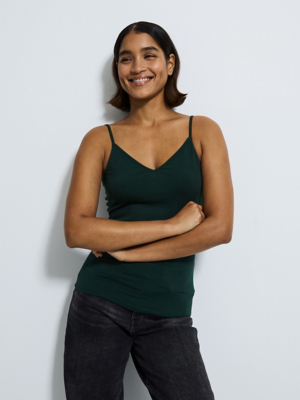 Dark Green Fitted V Neck Cami Top | Women | George at ASDA