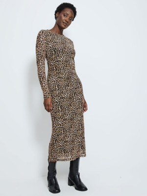 Leopard Print Long Sleeve Mesh Bodycon Midi Dress | Women | George at ASDA