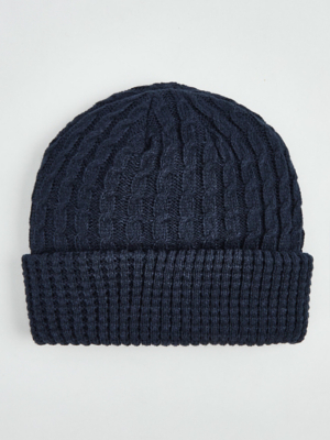 Navy Cable Knitted Beanie Hat | Men | George at ASDA