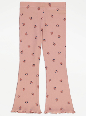 Pink Floral Ribbed Lettuce Edge Kick Flare Leggings | Kids | George at ASDA