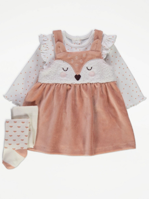 Peach Fox Pinafore Bodysuit and Tights Outfit | Baby | George at ASDA