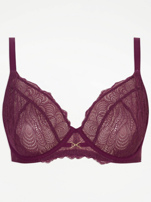 Entice Burgundy Textured Lace Non Padded Bra | Lingerie | George at ASDA