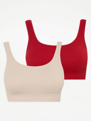 Burgundy/Neutral Ribbed Seam Free Comfy Bras 2 Pack | Lingerie | George ...