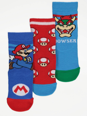 Super Mario Bright Cotton Rich Socks 3 Pack | Kids | George at ASDA