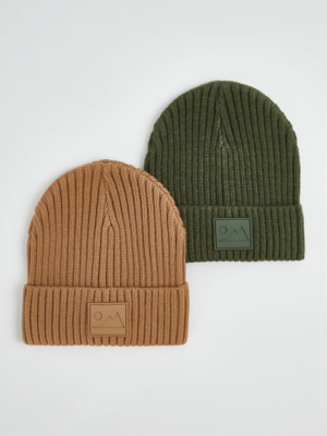 Tan Knitted Badge Beanie Hats 2 Pack | Kids | George at ASDA