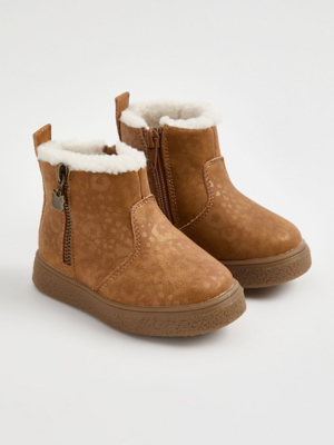 Tan Leopard Print Faux Fur Lined Boots | Kids | George at ASDA