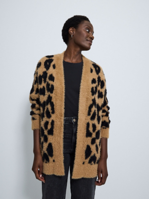 Tan Leopard Print Eyelash Knitted Edge To Edge Cardigan | Women ...