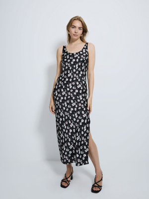Black Floral Satin Scoop Neck Maxi Dress | Women | George at ASDA