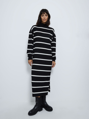 Black Striped Knitted Funnel Neck Maxi Dress | Women | George at ASDA