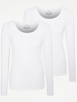 White Crew Neck Long Sleeve Tops 2 Pack | Women | George at ASDA