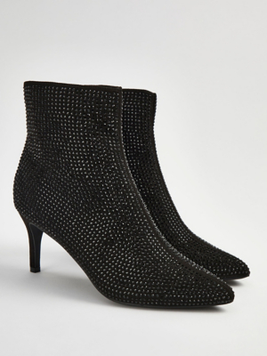 Black Diamante Sparkle Heeled Pointed Ankle Boots | Women | George at ASDA