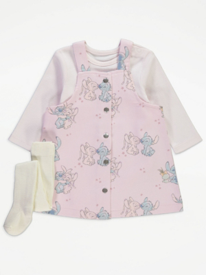 Disney Stitch & Angel Pink Bodysuit Pinafore and Tights Outfit | Baby ...