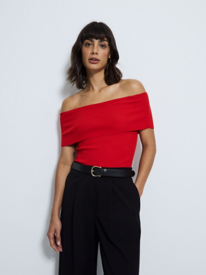 Red Bardot Ribbed Top | Women | George at ASDA