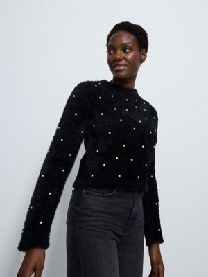 Black Eyelash Knitted Pearl Bead Knitted Jumper | Women | George at ASDA