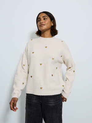 Cream Embroidered Heart Knitted Jumper | Women | George at ASDA