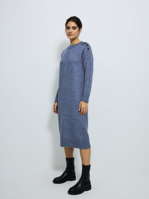 Slate Blue Knitted Button Shoulder Midi Jumper Dress | Women | George ...