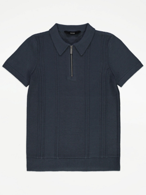 Slate Blue Zip Fasten Knitted Polo Top | Kids | George at ASDA