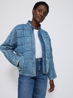 Mid Wash Denim Quilted Bomber Jacket | Women | George at ASDA