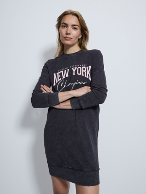 Charcoal New York Acid Wash Sweatshirt Mini Dress | Women | George at ASDA