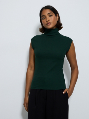 Bottle Green Ribbed Roll Neck Tank Top | Women | George at ASDA