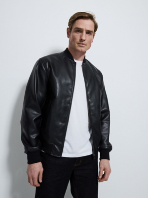 Black Faux Leather Bomber Jacket | Men | George at ASDA