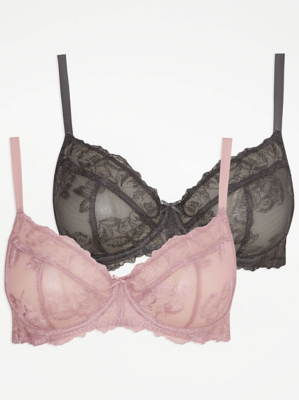 Embroidered Lace Non Padded Full Cup Bras 2 Pack | Lingerie | George at ...