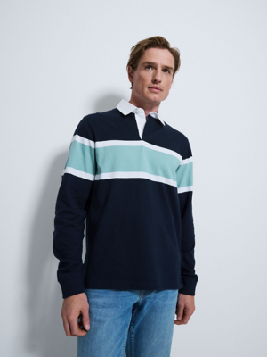 Blue Stripe Long Sleeve Rugby Shirt | Men | George at ASDA