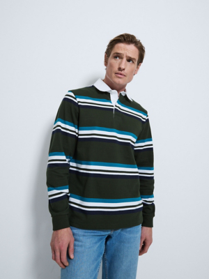 Khaki Striped Long Sleeve Rugby Shirt | Men | George at ASDA
