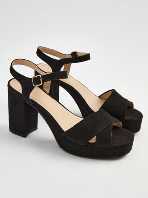 Black Suedette Platform Block Heel Sandals | Women | George at ASDA