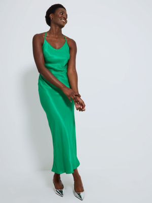 Green Cross Back Satin Maxi Slip Dress | Women | George at ASDA