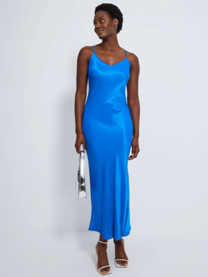 Blue Cross Back Satin Maxi Slip Dress | Women | George at ASDA