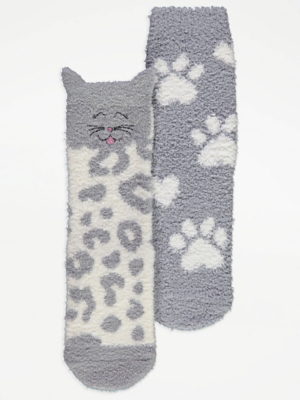 Grey Cat Cosy Socks 2 Pack | Kids | George at ASDA