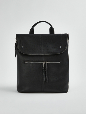 Black Faux Leather Fold Over Backpack | Women | George at ASDA