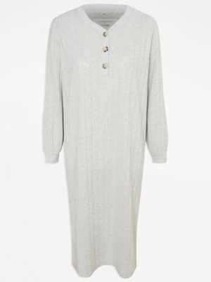 Grey Soft Ribbed Knitted Midi Lounge Dress | Lingerie | George at ASDA