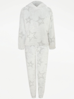 Grey Star Fleece Long Sleeve Hooded Pyjamas | Lingerie | George at ASDA