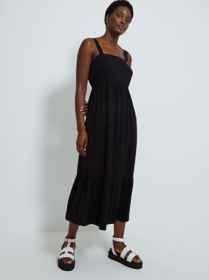 Black Tiered Strappy Midi Sundress | Women | George at ASDA