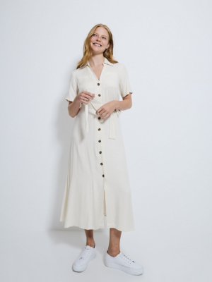 Cream Collared V Neck Midi Tea Dress | Women | George at ASDA