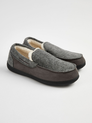 Grey Felt Fleece Lined Full Back Slippers | Men | George at ASDA
